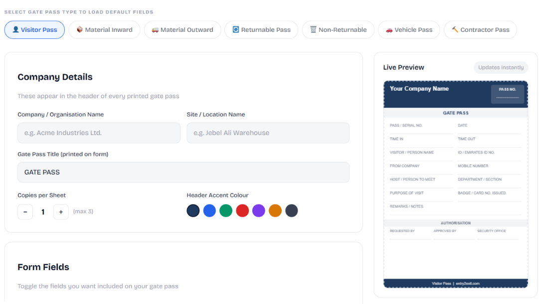 Free Gate Pass Form Template Generator | Entry2Exit